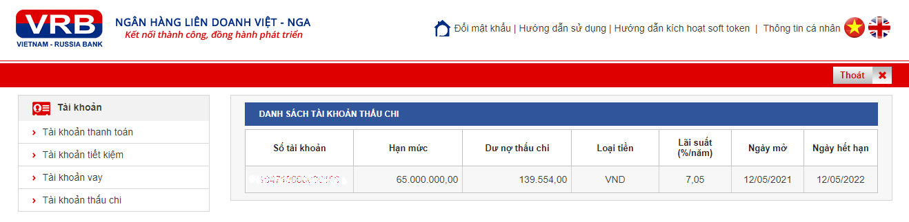 VRB FEATURES LAUNCHED DISPLAY OVERDRAFT ACCRUED BY DAY ON INTERNET BANKING SYSTEM